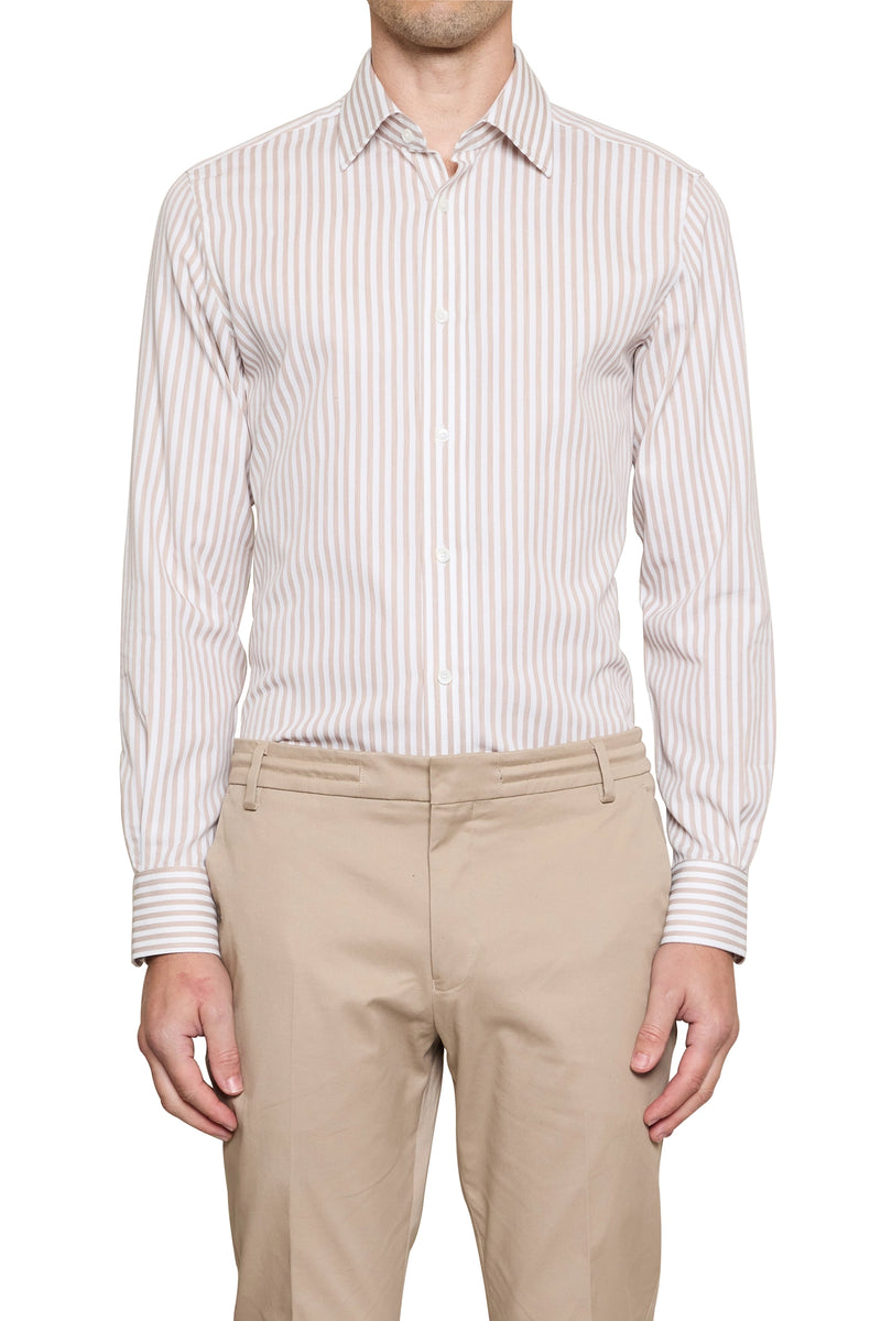 Zane Waffle Stripe Stretch Shirt in White/Tan – Arthur Galan AG