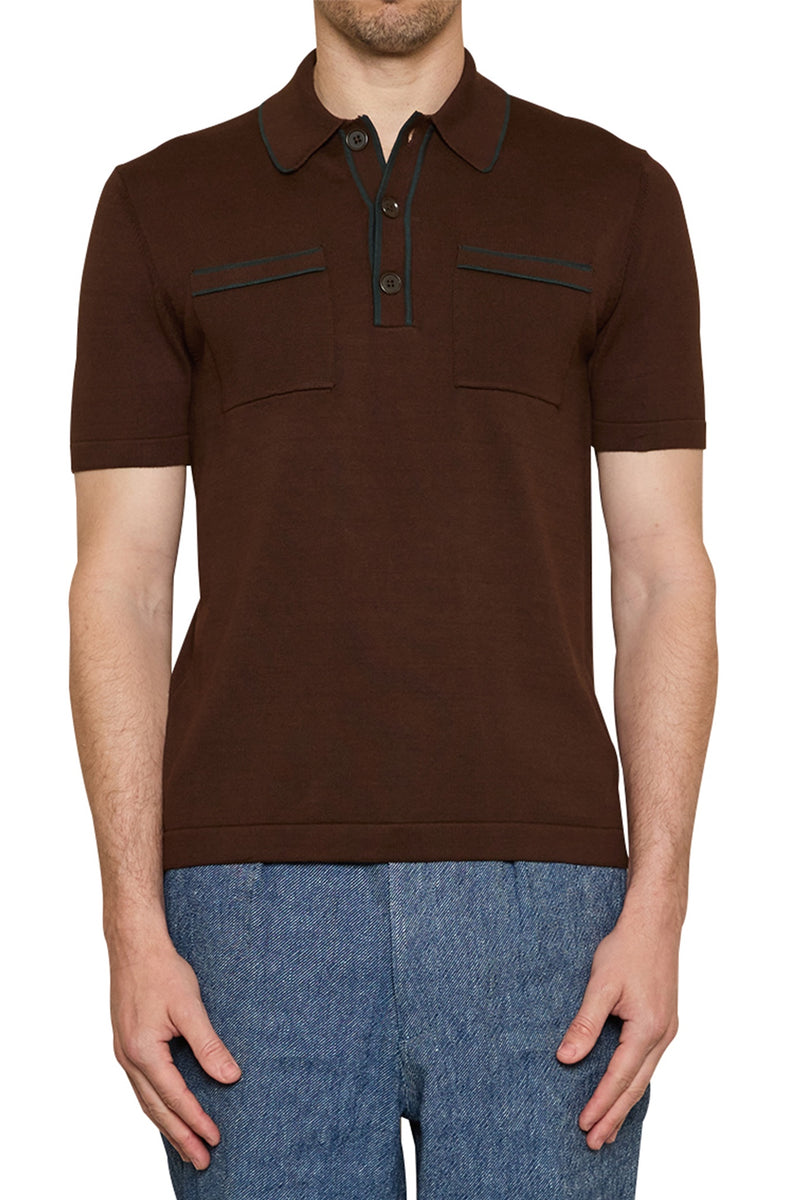 Ezra Contrast Trim Polo in Dark Brown/Green – Arthur Galan AG
