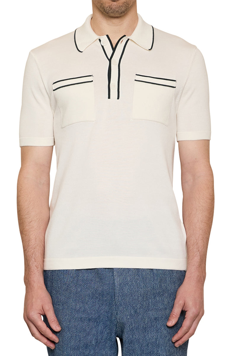 Ezra Contrast Trim Polo in Ivory/Green – Arthur Galan AG