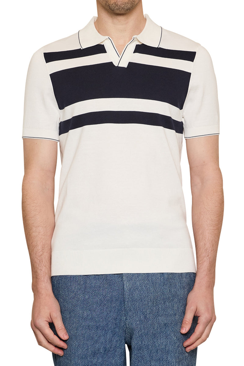 Sean Contrast Stripe Polo in Ivory/Navy – Arthur Galan AG