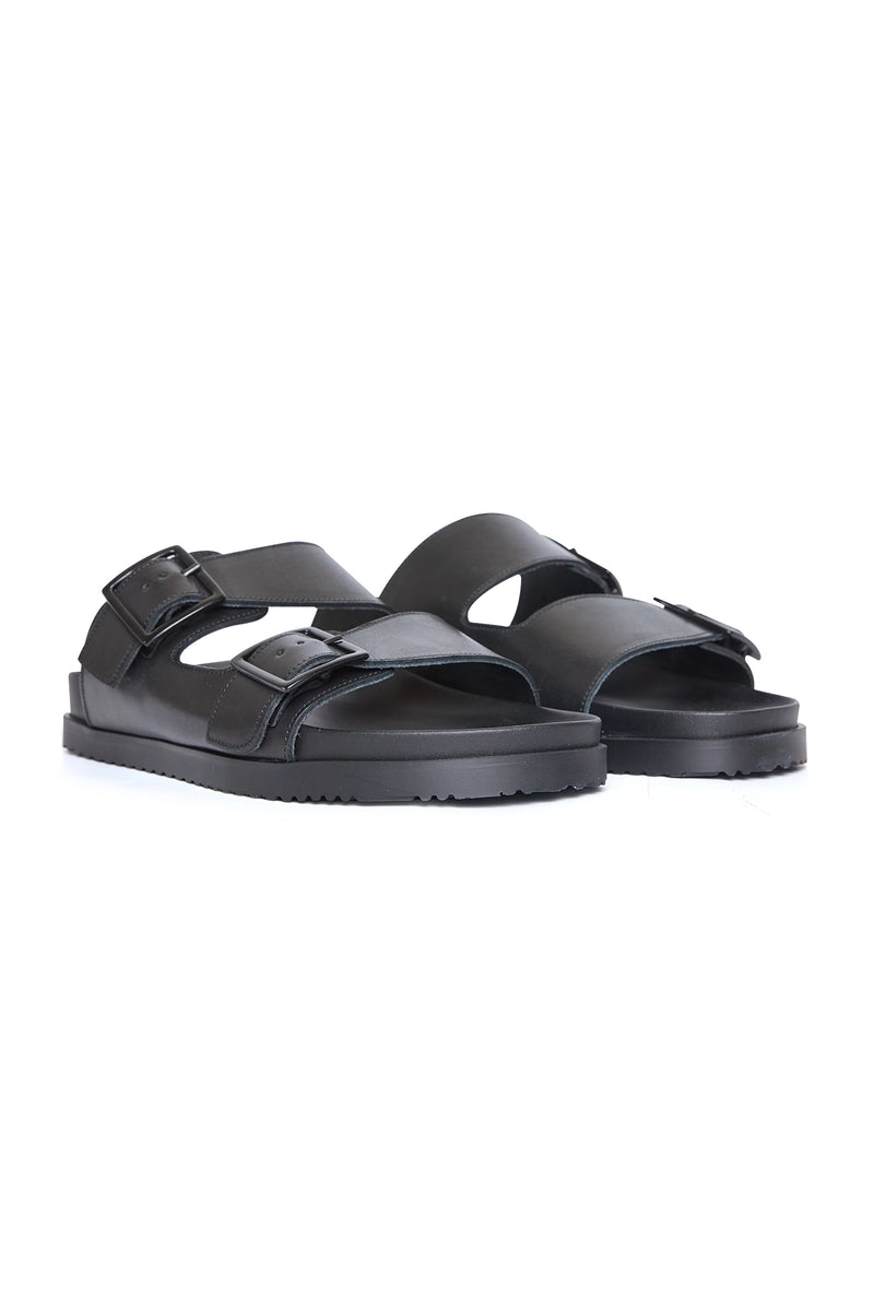 Ari Double Strap Leather Sandal in Black – Arthur Galan AG
