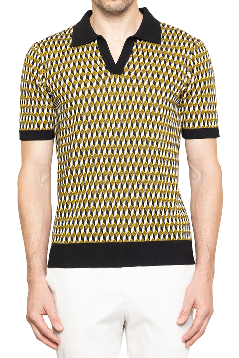 Bruno Diamond Jacquard Polo in Black/Saffron – Arthur Galan AG