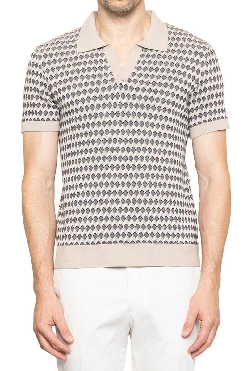 Bruno Diamond Jacquard Polo in Stone/Navy – Arthur Galan AG