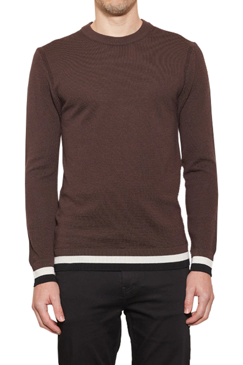 Jake Contrast Hem Crew Jumper in Brown – Arthur Galan AG